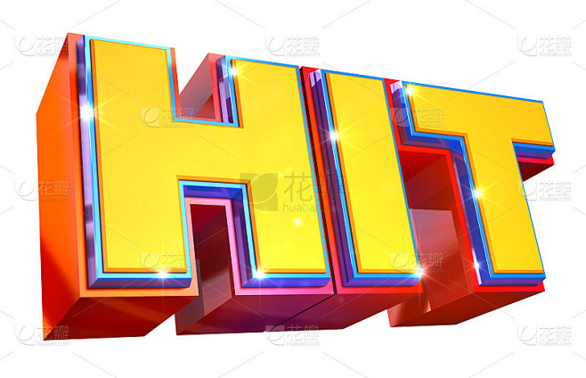 彩色的Hit标志- 3d插图