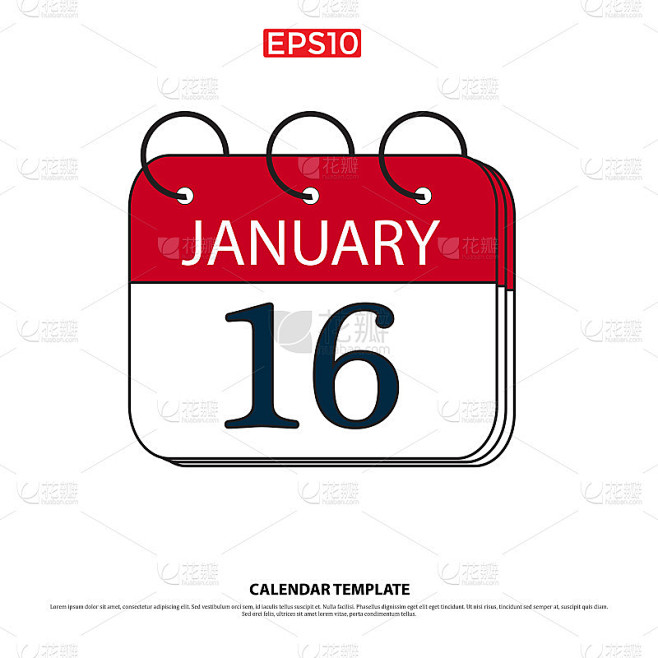 January 16.Calendar icon.Vector illustration,flat