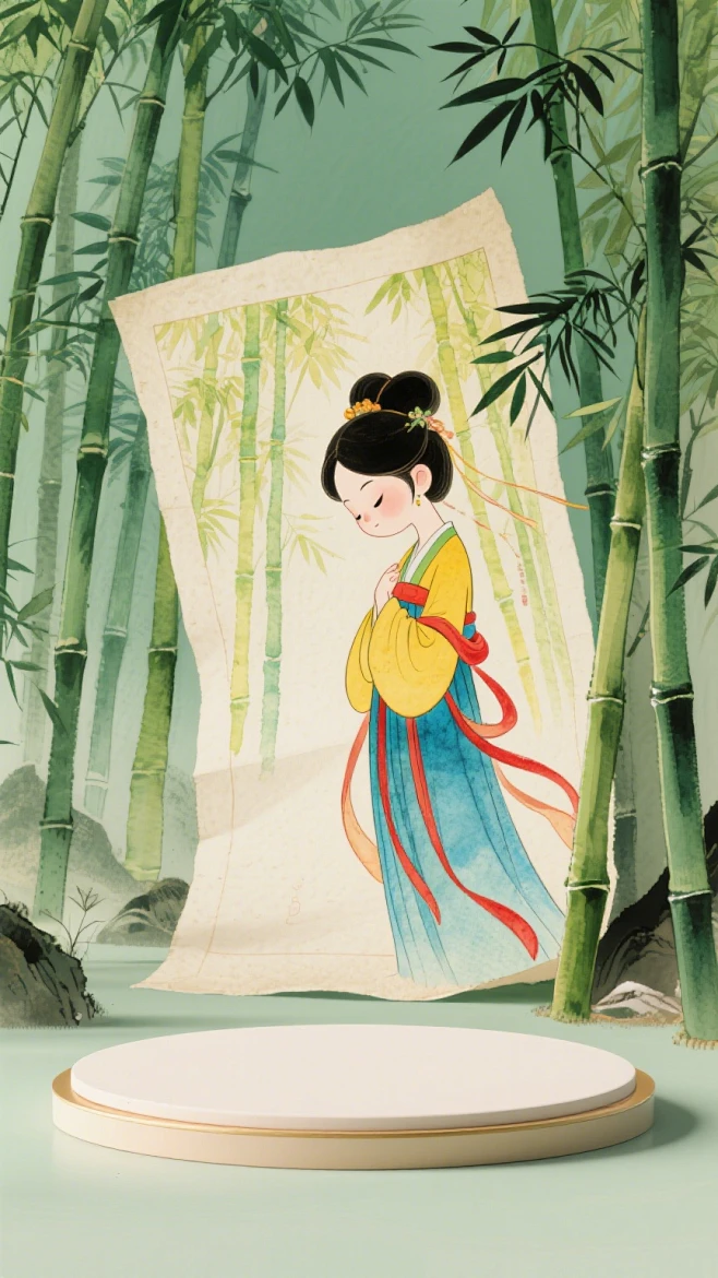 展台，场景，电商背景，古风仕女，工笔水墨，中式美学，竖版，zxs-花瓣网