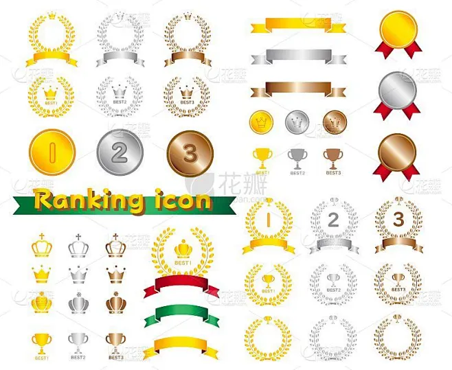 Illustration set of ranking icons素材-花瓣网