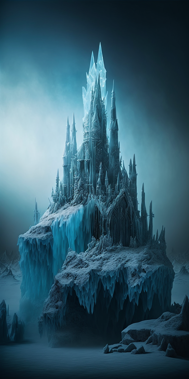 Luminous blue crystal ice glacial palace castle stronghold of the white ...
