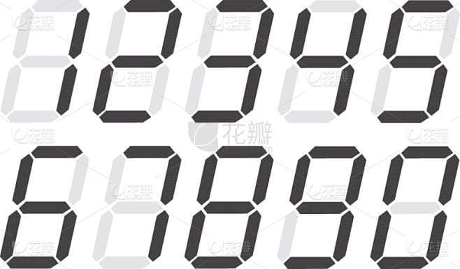 数字9,数字,数字化显示,平坦的,白色背景,数字0,计算机,技术,模板,现代