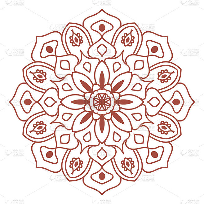 Colorful outline flower mandala. Doodle round deco