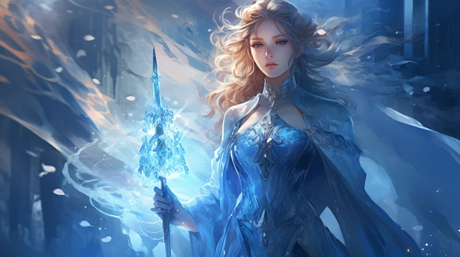 echo_360_Blue_female_magic_knight_holding_a_broadsword_ice_and ...
