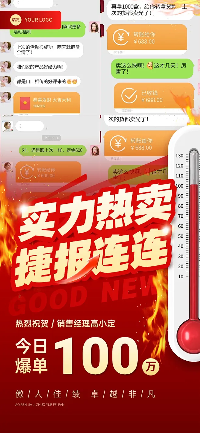 微商热销喜报战报销量温度计全屏海报aigc素材 花瓣网