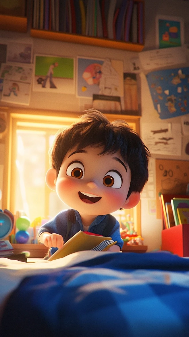 AIGC MJ 3d场景儿童房间卧室迪士尼风格-花瓣网