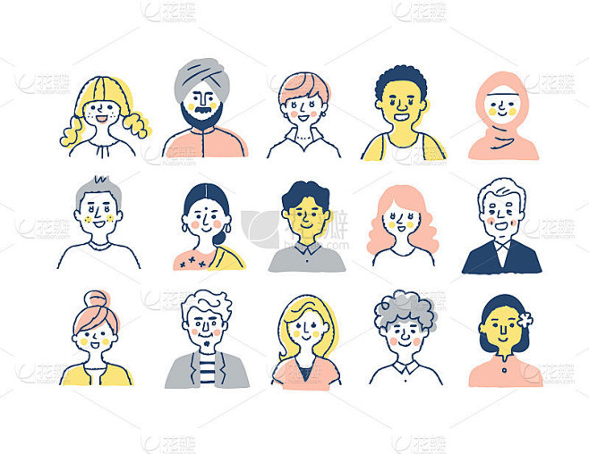 插图一组不同种族的人的脸