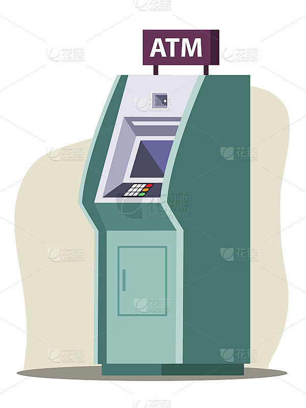 ATM矢量插图。自动柜员机孤立卡通剪贴画。金融交易、撤资技术设计元素。银行及金融服务。