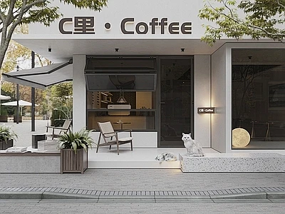 现代咖啡厅门头门面 餐饮-花瓣网