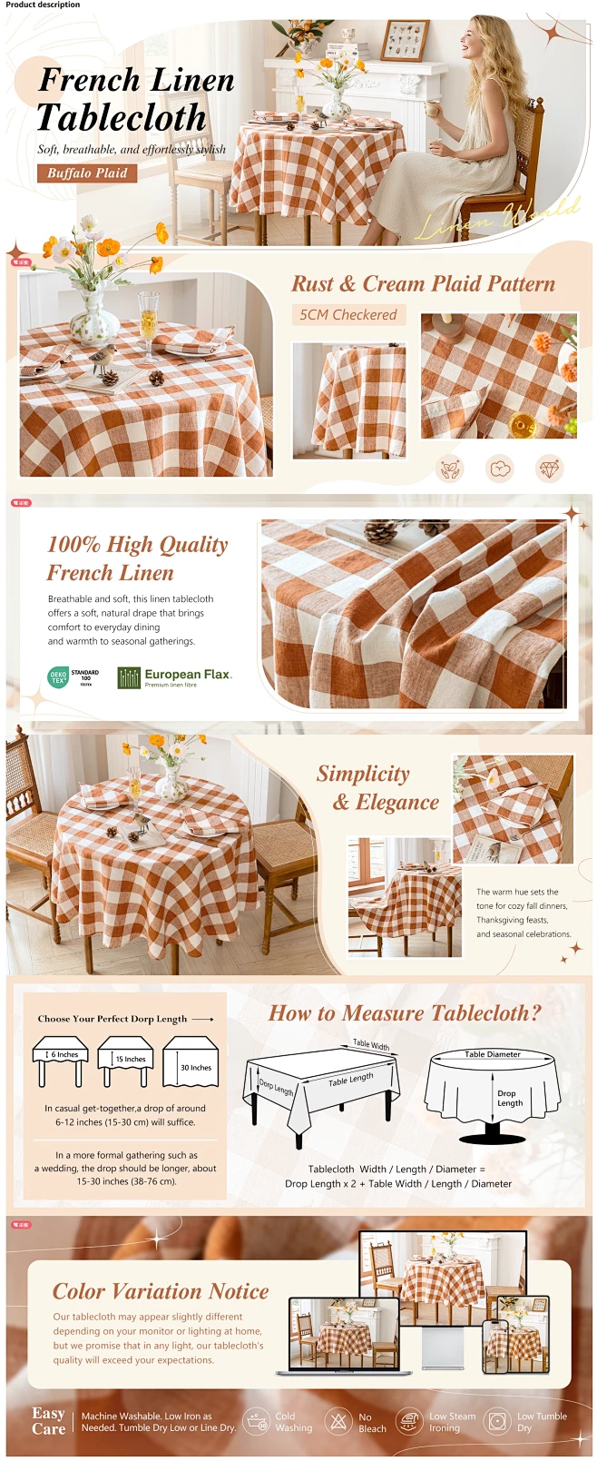 Amazon.com: Linen World Gingham Tablecloth – Buffalo Plaid Round Linen ...