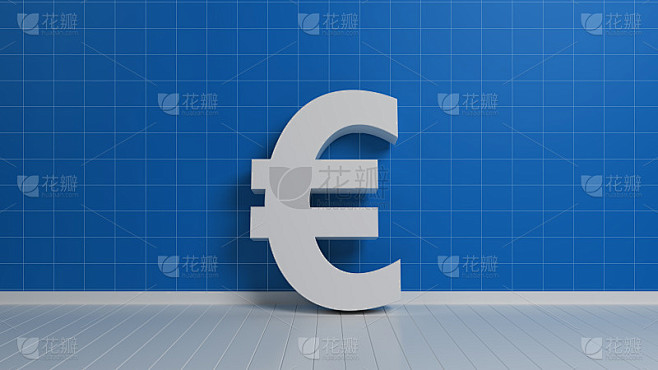 蓝色条纹背景上的欧元标志