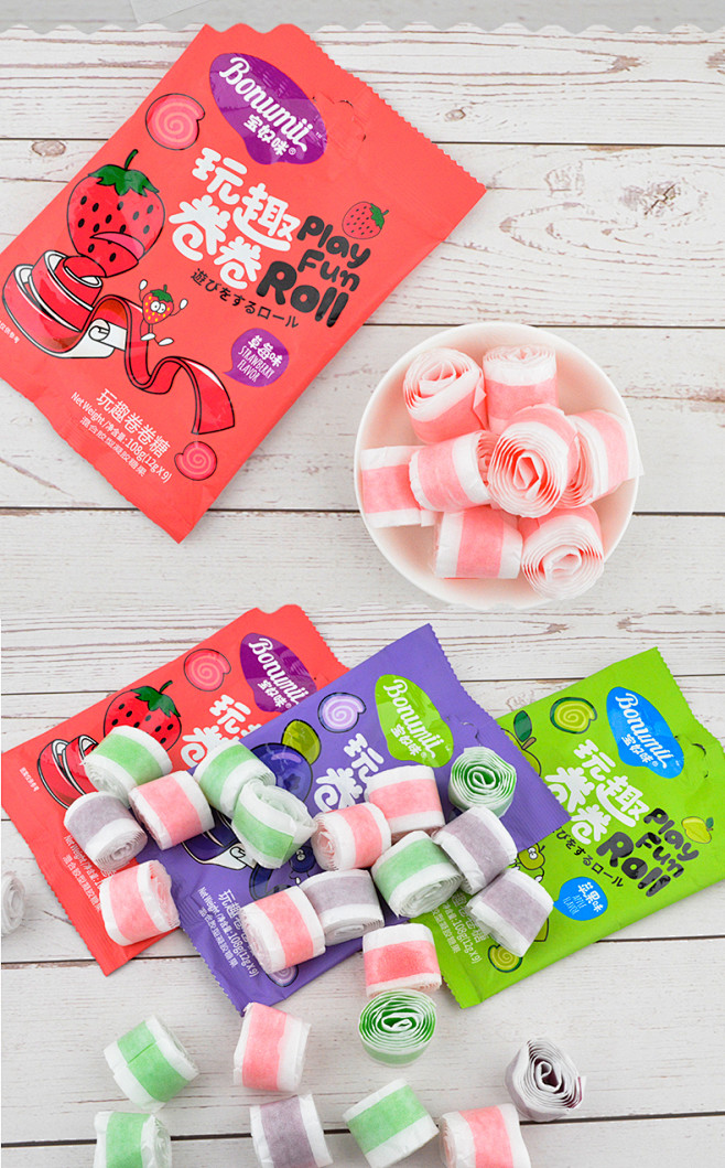 108g 宝奴咪玩趣儿童软糖果c卷水果果汁卷卷糖怀旧网红小零食-tmall.com天猫