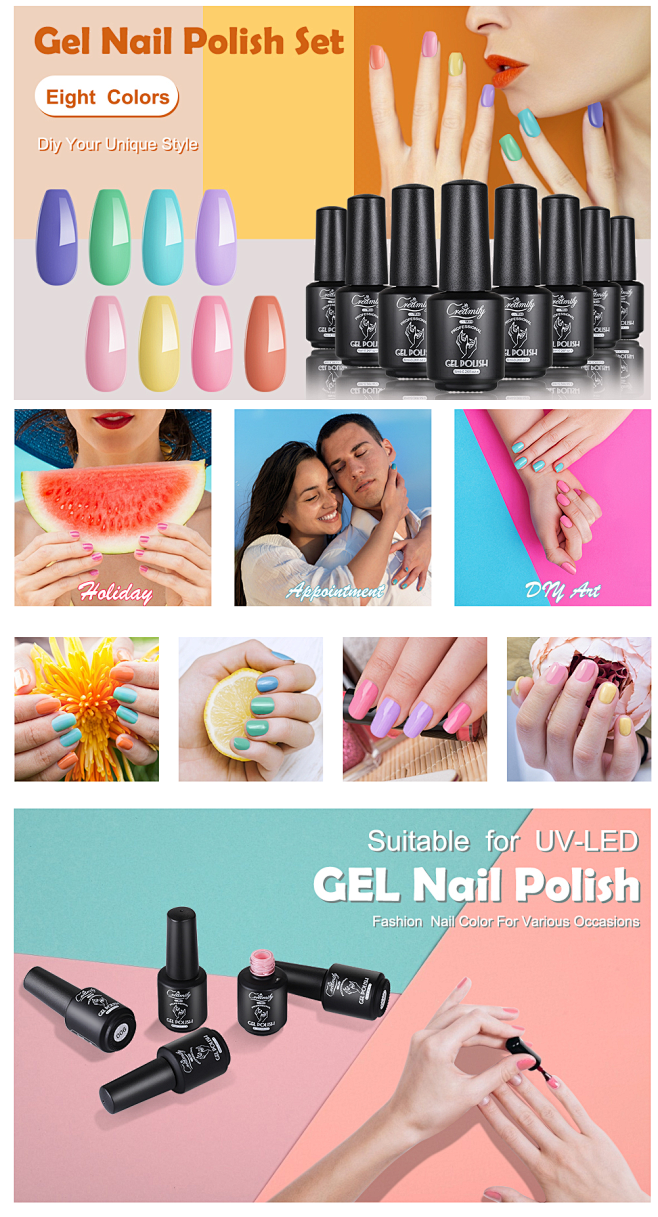 Creamify Gel Polish Nail Set - Soak Off Gel Nail Polish Colours 8 PCS ...