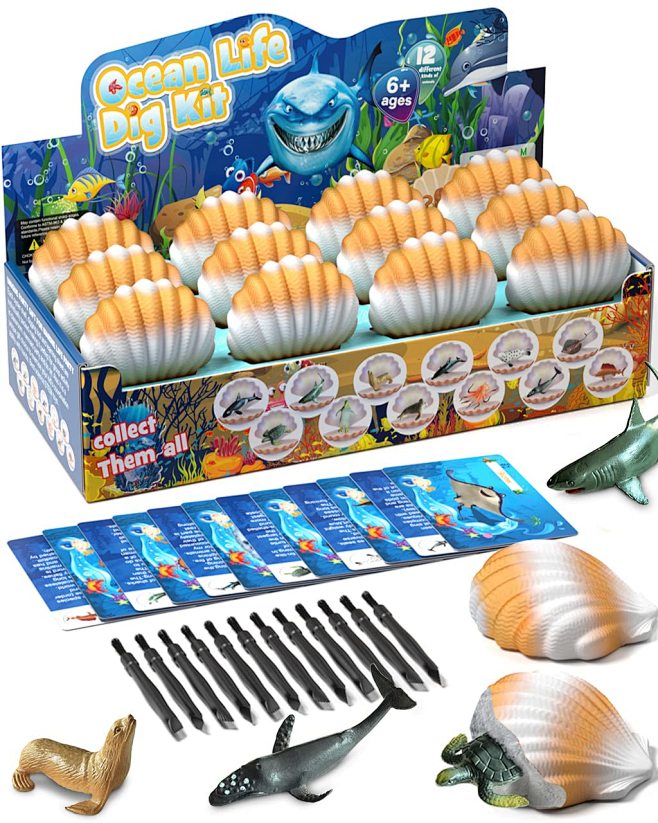 Ocean Animals Dig Kit - Party Favors for Kids Seashell Dig Bricks ...