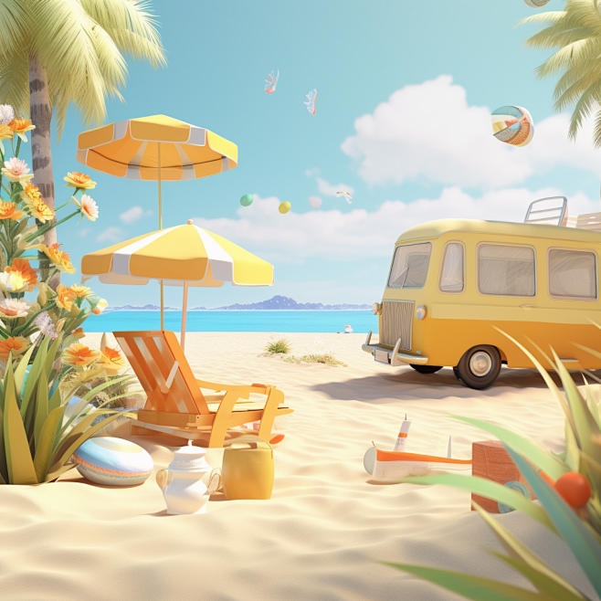 summer, seaside, fresh style, 3d
