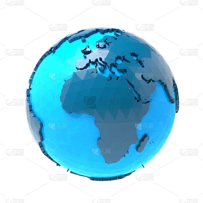 几何蓝色地球上的白色背景3D渲染