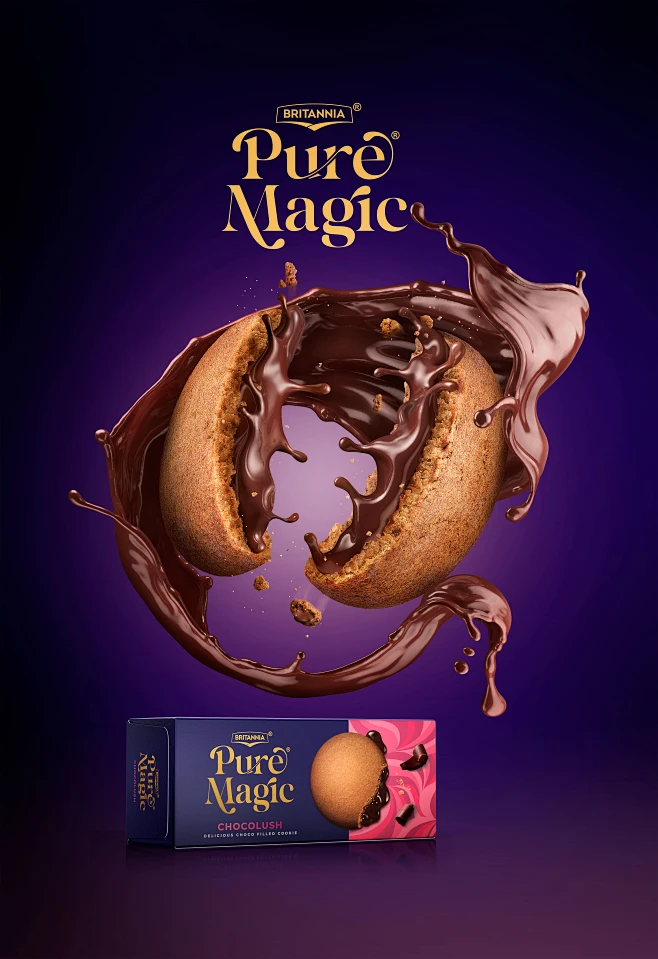 cookies biscuit CGI splash 3д retouching chocolate Britannia Pure Magic-花瓣网