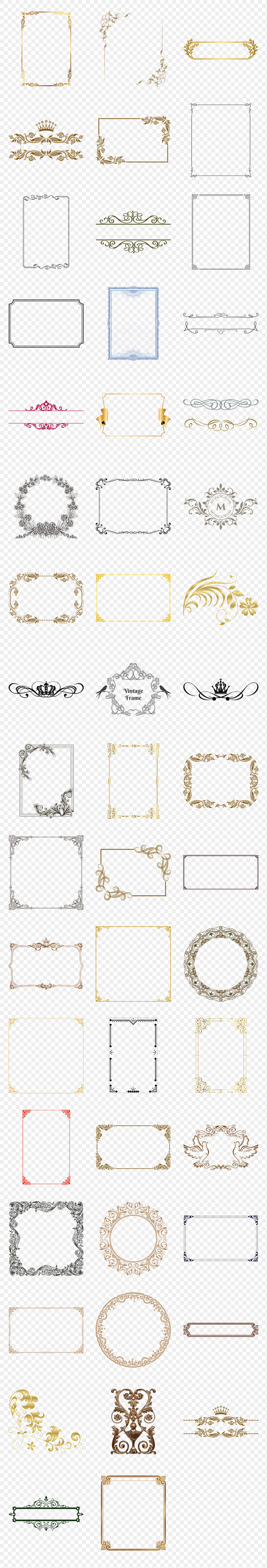 金色欧式花纹边框线条花边古典海报素材背景图片PNG