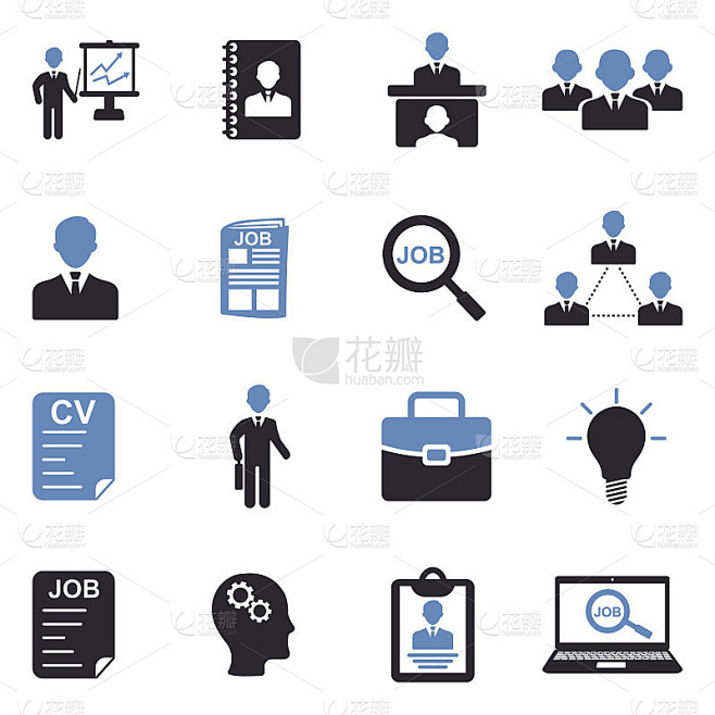 工作图标。双色调平面设计。矢量插图。