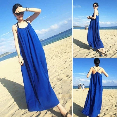 夏装新款大码无袖吊带波西米亚海边度假雪纺长裙女神沙滩连衣裙潮-淘宝网-花瓣网