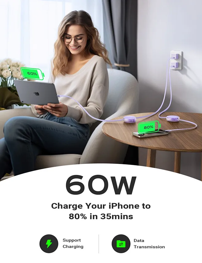 Amazon.com: LISEN Retractable USB C Cable, 【2 Pack】 60W/3A USB C to USB ...