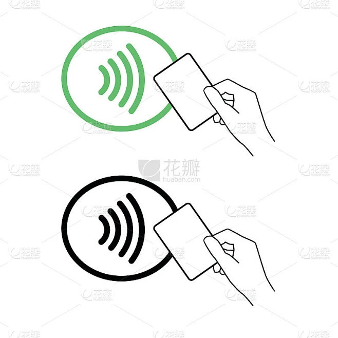 非接触式Nfc无线支付标志标识。信用卡Nfc支付矢量概念素材-花瓣网