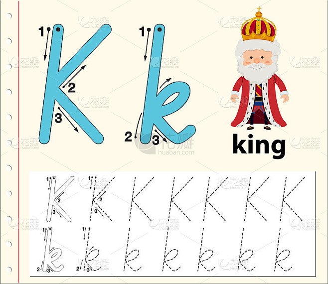 Letter K tracing alphabet worksheets