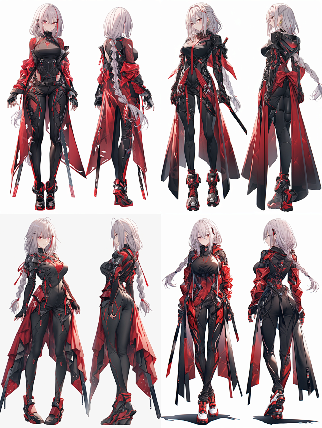 zengameartist_Tall_figure_anime_female_assassin_front_side_back ...