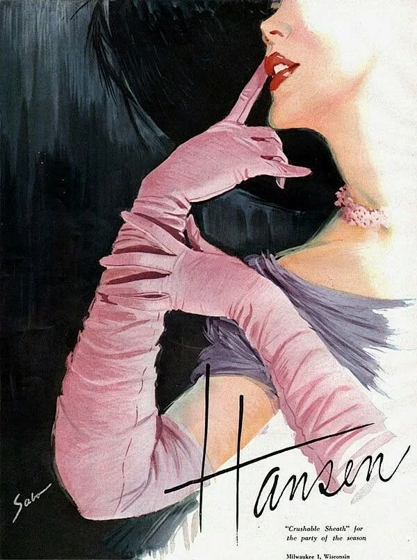 1955-1960之间Hansen gloves的手套广告，绝大部分绘制者是Lucia Larner。 -花瓣网