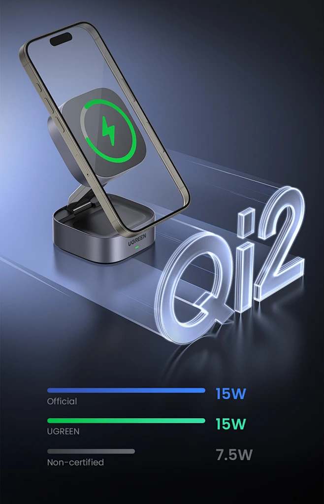 UGREEN Qi2 25W soporte de cargador inalámbrico magnético soporte de carga 2 en 1 para iPhone 15 ...