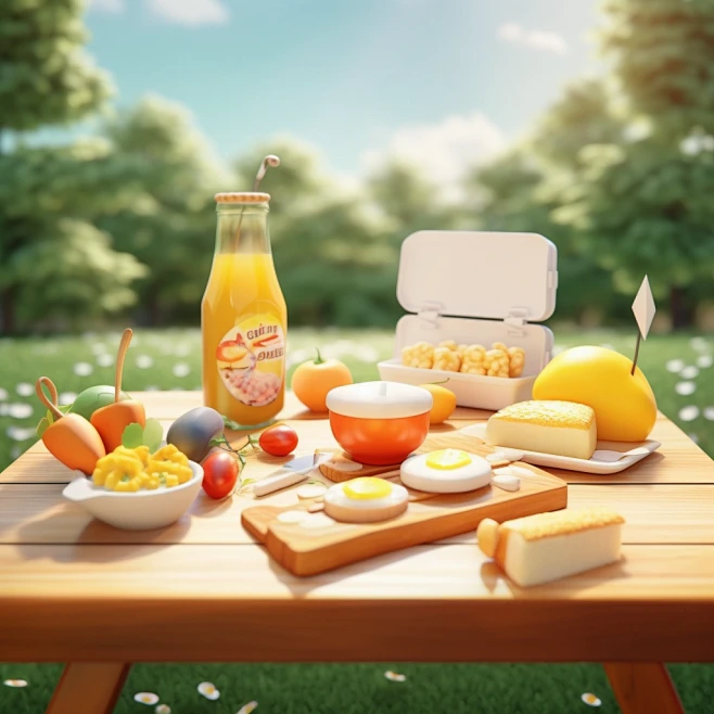 breakfast and lunch 3d rendered picnic table tabletop scene concept ...