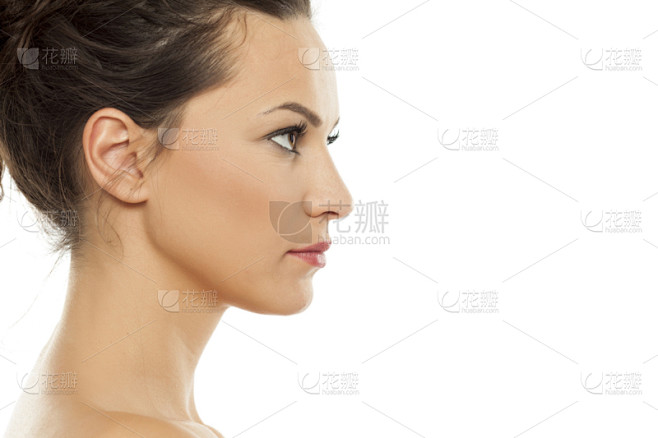 白色背景,青年女人,自然美,侧面像,美,水平画幅,白人,特写,工作室,青年人