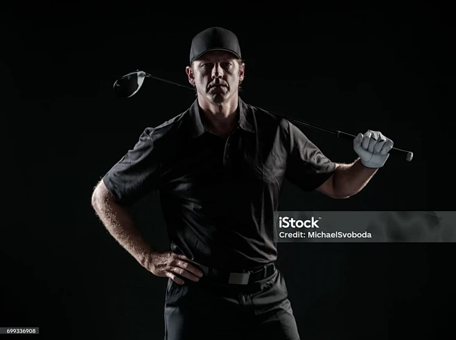 Dramatic Image Of A Male Golfer Posing Dramatic Black and White Image ...