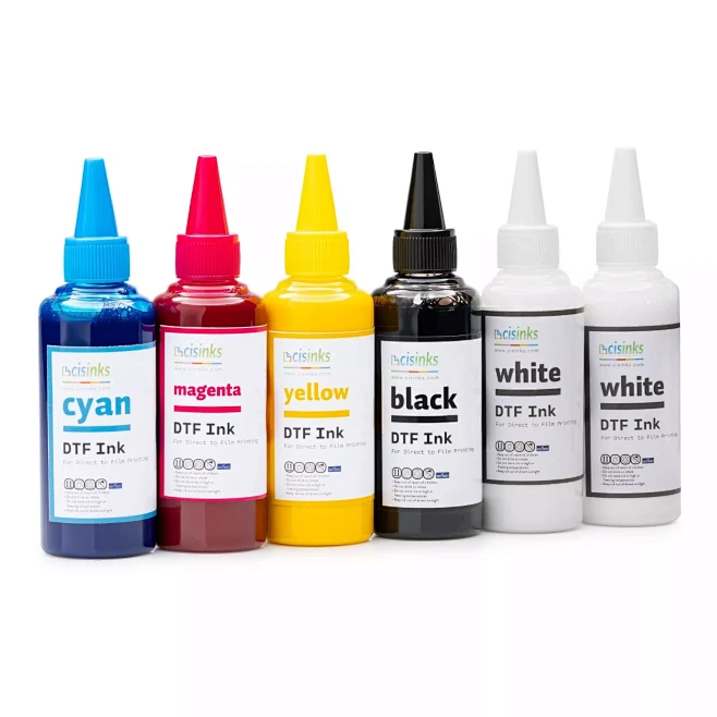 CISinks 高级大号 DTF 墨水瓶散装补充套装 (100ml x 6,CMYK 2X Wh) - 第 1 张/共 6 张-花瓣网