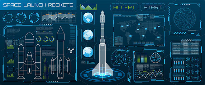 Space Launch Interface Rockets, Sky-fi HUD. Head U