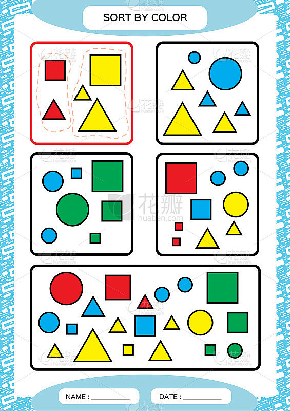 Sort by color. Sorting Game. Group by color- green