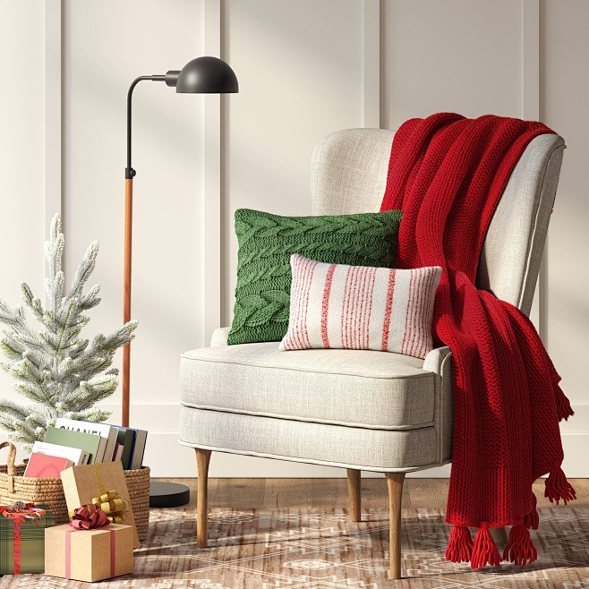 Woven Boucle Striped Lumbar Christmas Throw Pillow Red/Ivory ...