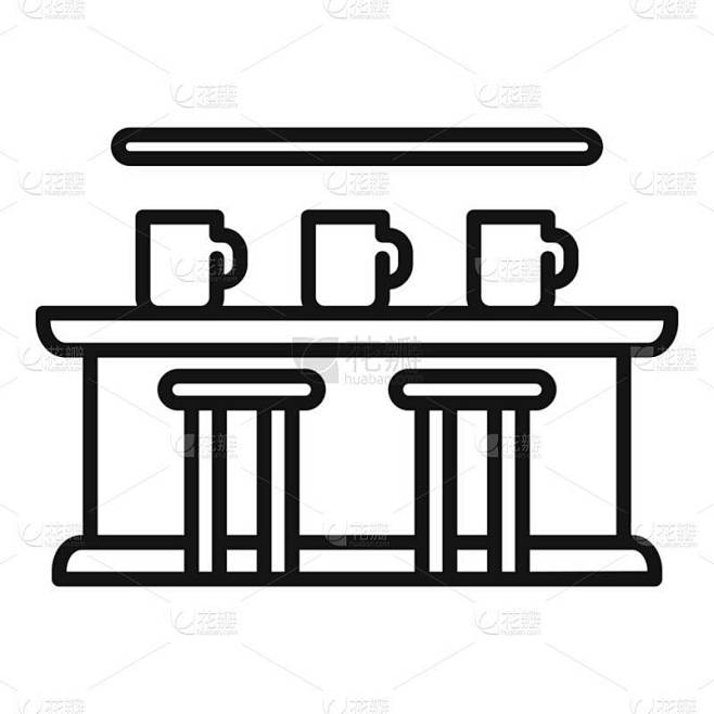吧台图标轮廓矢量.咖啡店。食品饮料