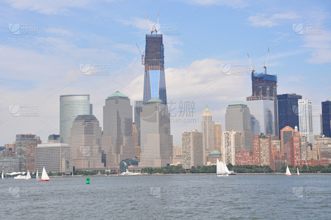 城市天际线,纽约,新的,水平画幅,美国中大西洋地区,无人,户外,哈德逊河,办公园区,建筑业
