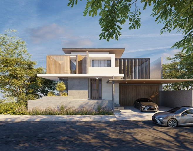 architecture visualization 3ds max corona exterior modern archviz-花瓣网