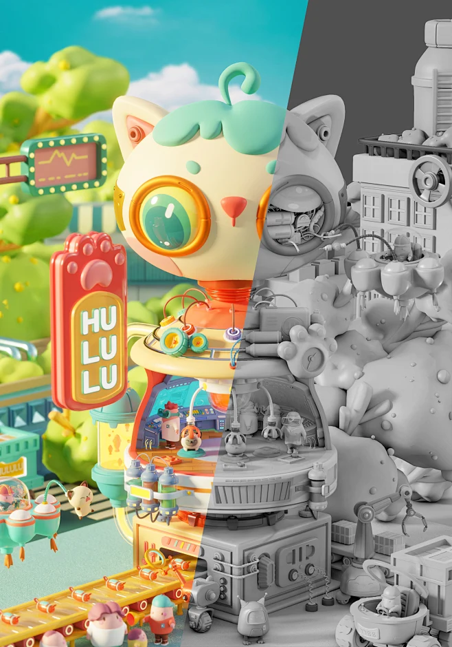 3D animation blender blender3d cartoon Cat cute factory-花瓣网