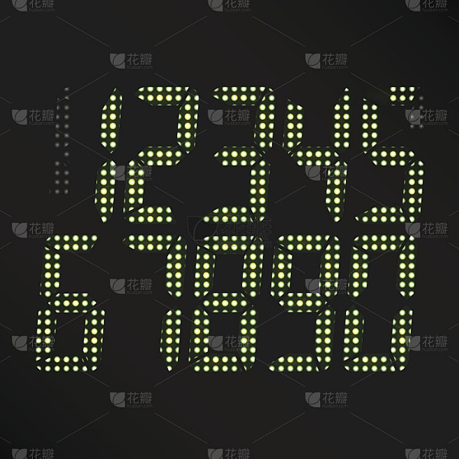 Digital Glowing Numbers Vector. Set Of Digital Gre