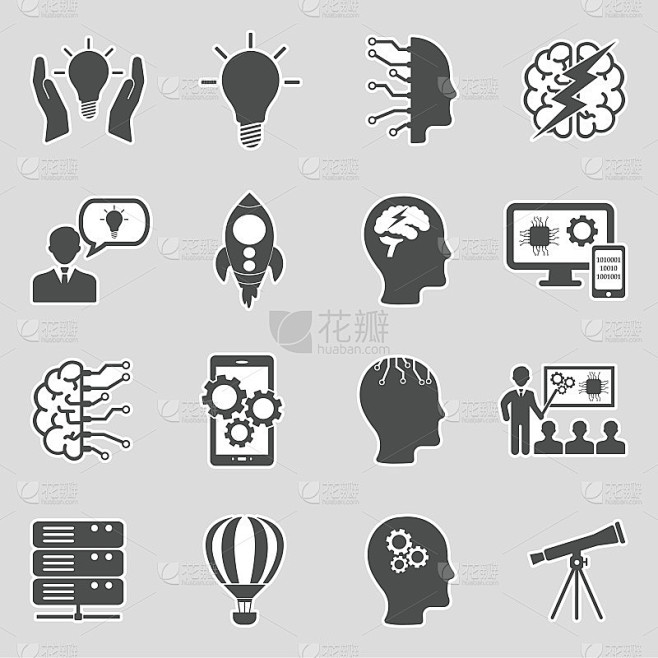 Innovation Icons. Sticker Design. Vector Illustrat