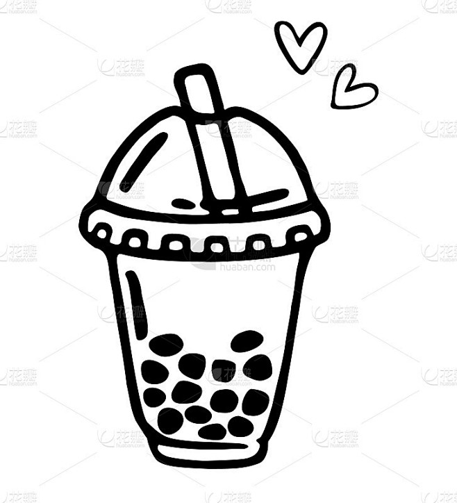 Vector Sketch Of Bubble Tea In Plastic Cup With St
