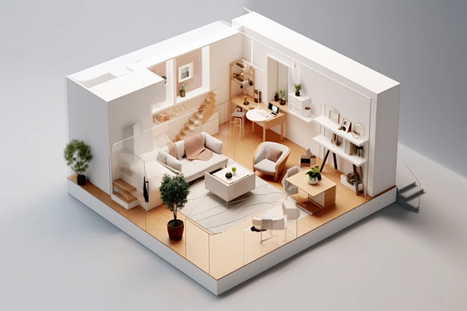 微缩3D室内设计装修透视图场景模型图片-花瓣网