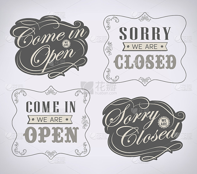 复古标志Open和Closed。矢量图