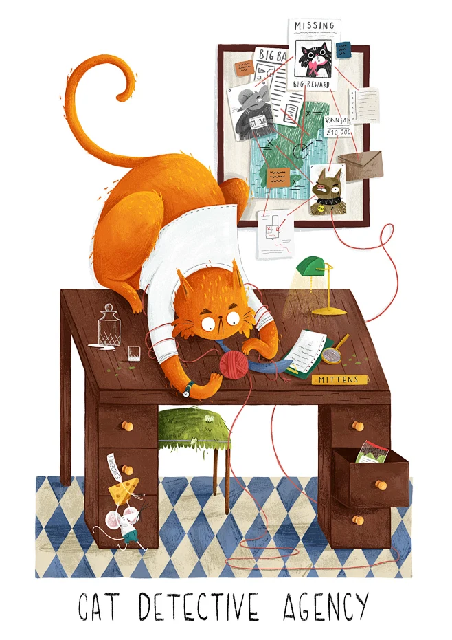 Cat Detective Agency : Children's illustration of a detective cat ...