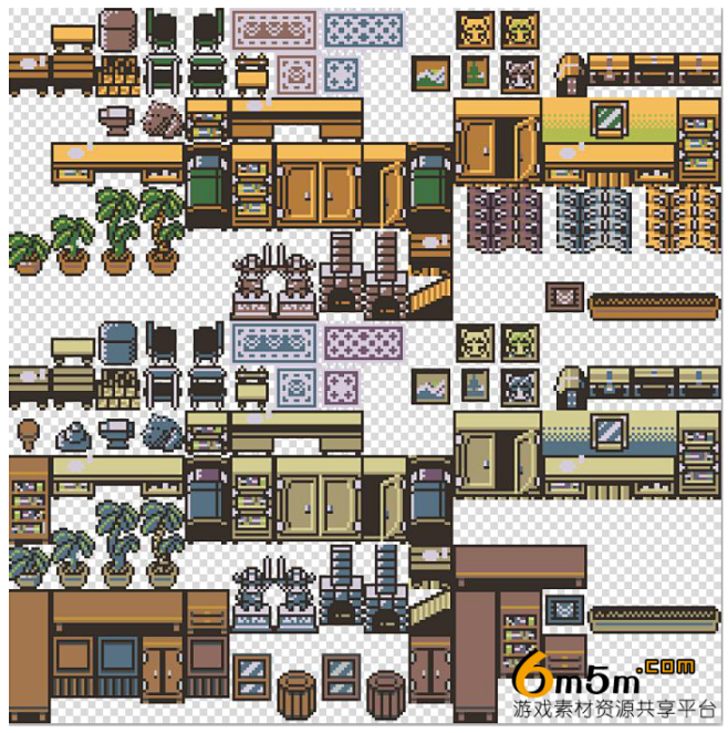 2D像素RPG游戏建筑类素材Retro Tileset,2D成套素材,2D游戏素材,6m5m游戏素材