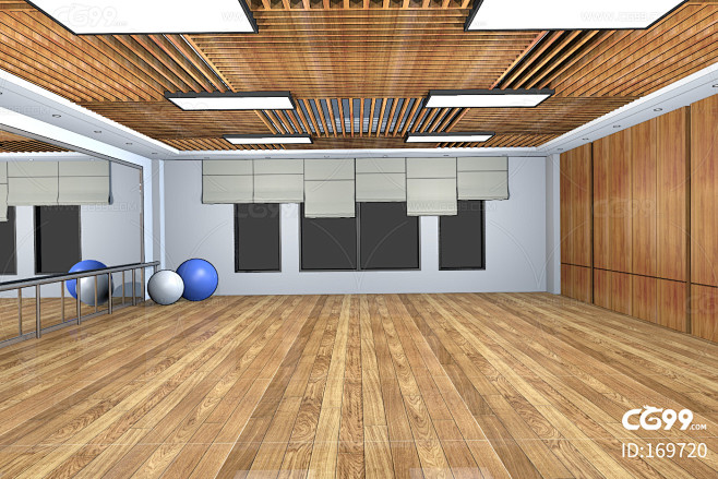 漫画卡通现代场景 多功能厅 训练时 健身室 舞蹈室 排练室 大厅 礼盒 礼物-cg模型免费下载-CG99