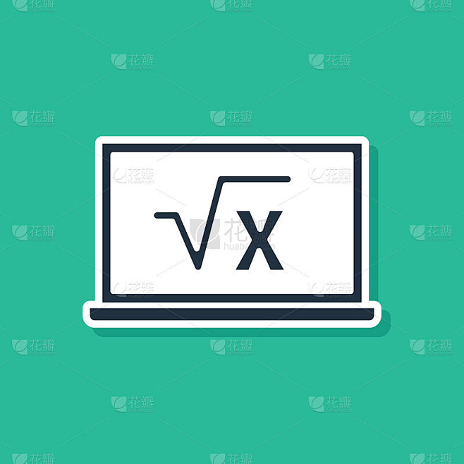 蓝色√x符号在黑板图标上隔离在绿色背景上。数学表达式。向量